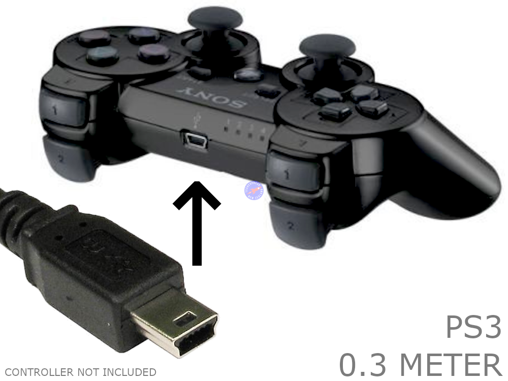 Photograph_of_Black_0.3_Meter_Long_PS3_Wireless_Controller_USB_Charge ...