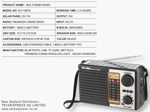 Solar Powered Rechargeable Portable AM FM Radio with LED light